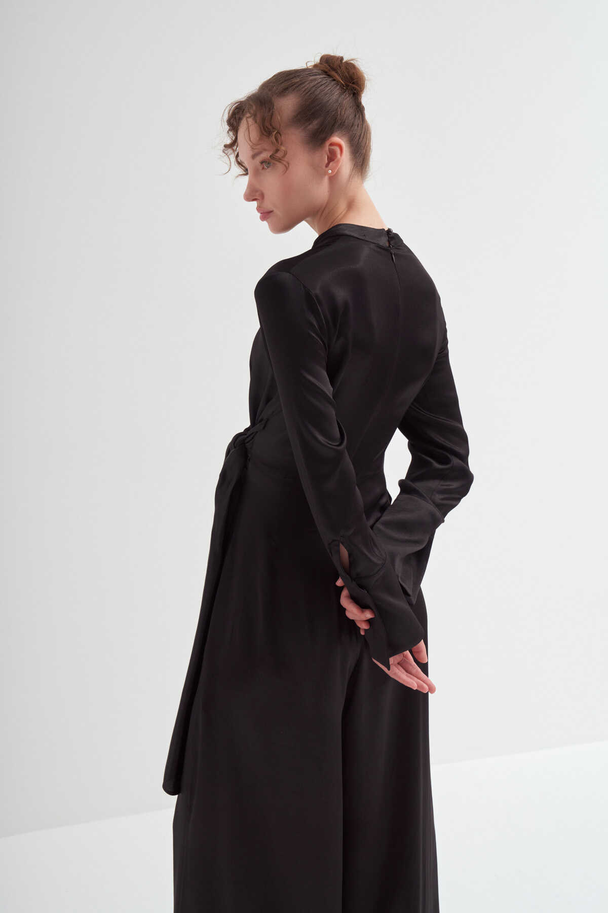 Yandan Düğümlü Premium Tulum Siyah Tulum EMNORA